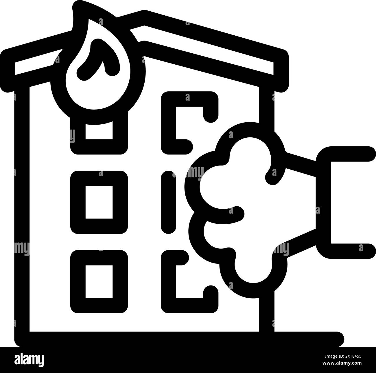 Firefighter is using a fire hose to extinguish a fire burning on the ...