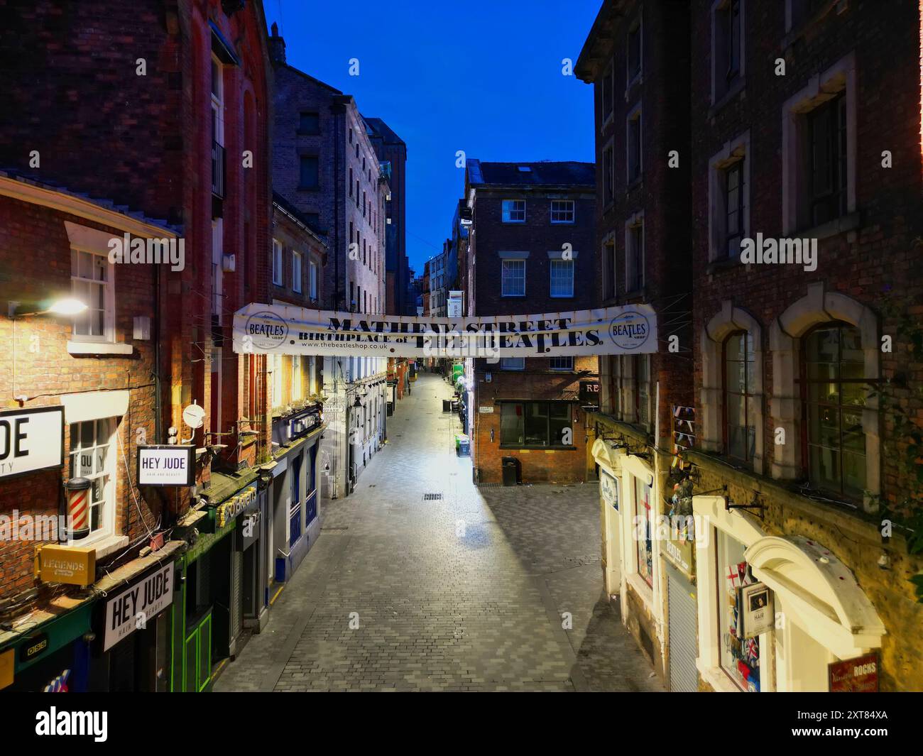 Elevated image looking down Mathew Street in the Cavern Quarter, home ...