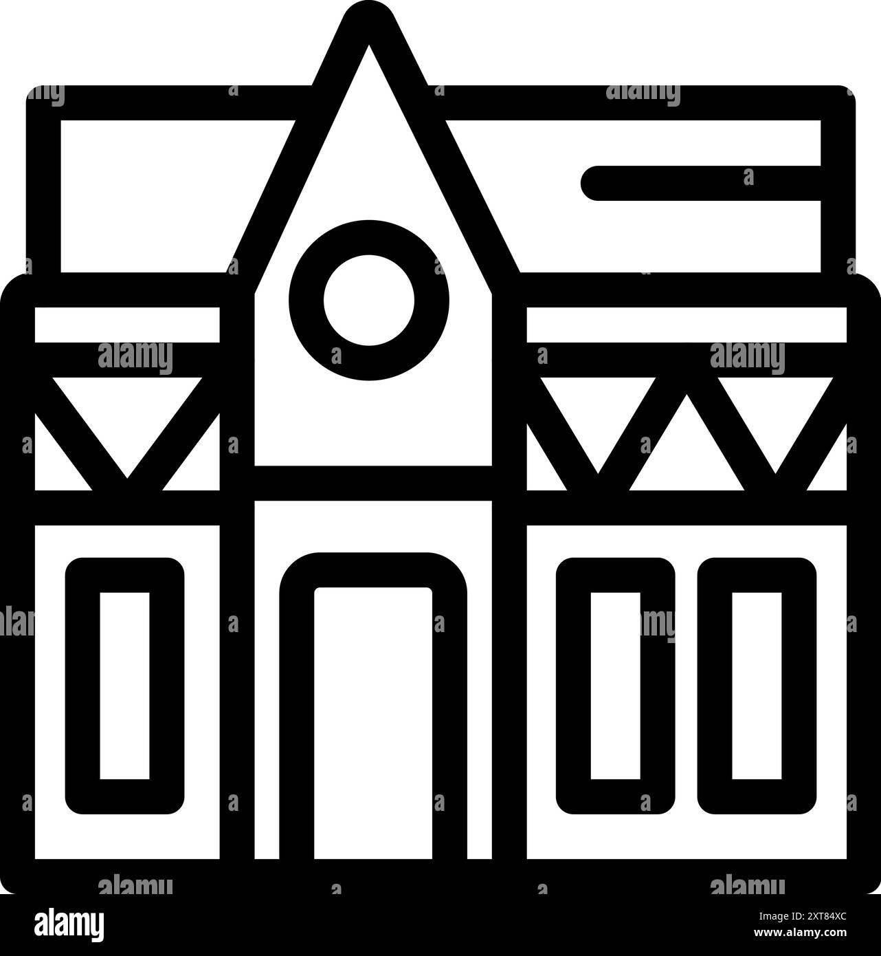 Line art icon of a building featuring large windows, a prominent ...