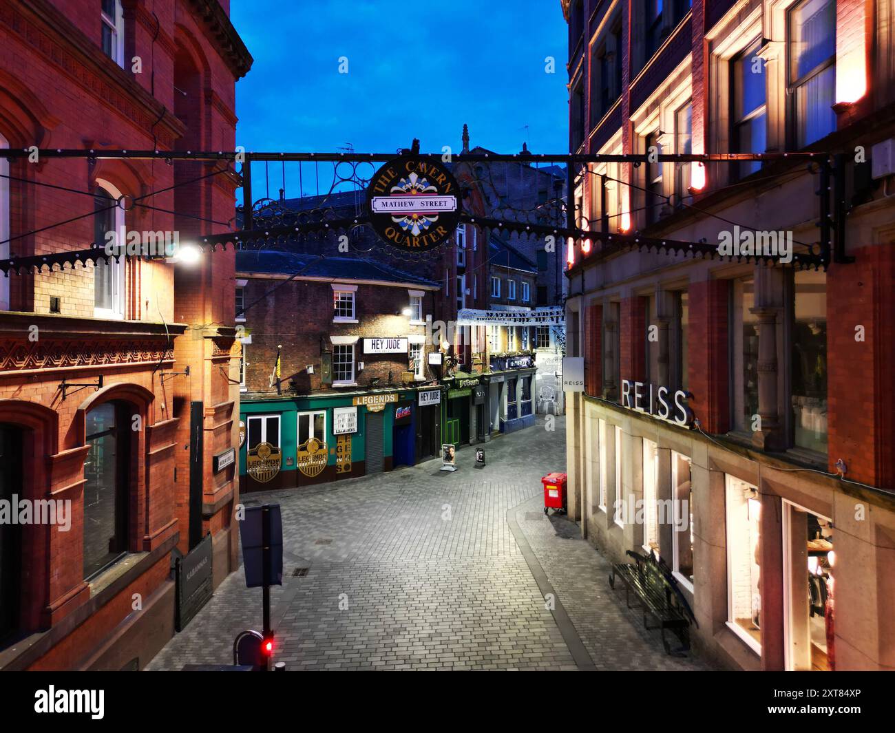 Elevated image looking down Mathew Street in the Cavern Quarter, home ...