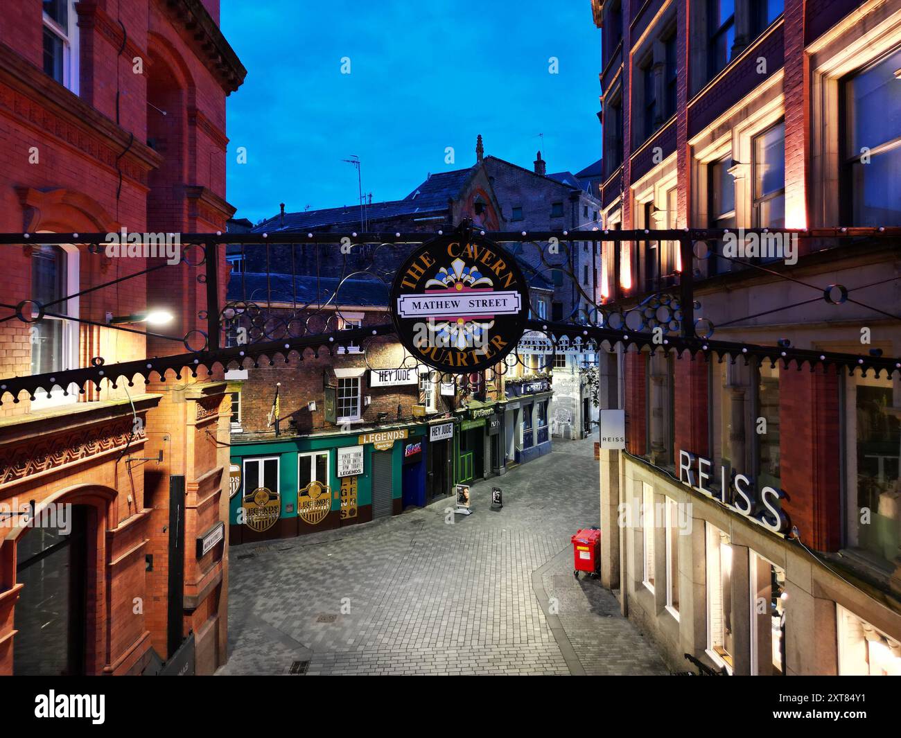 Elevated image looking down Mathew Street in the Cavern Quarter, home ...
