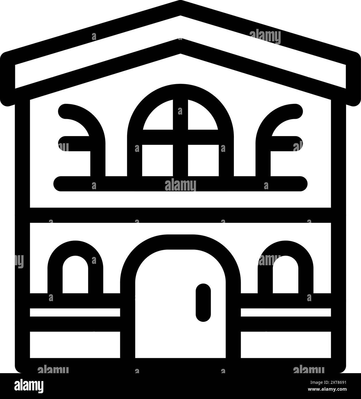Simple line art icon of a house facade featuring arched windows and a ...