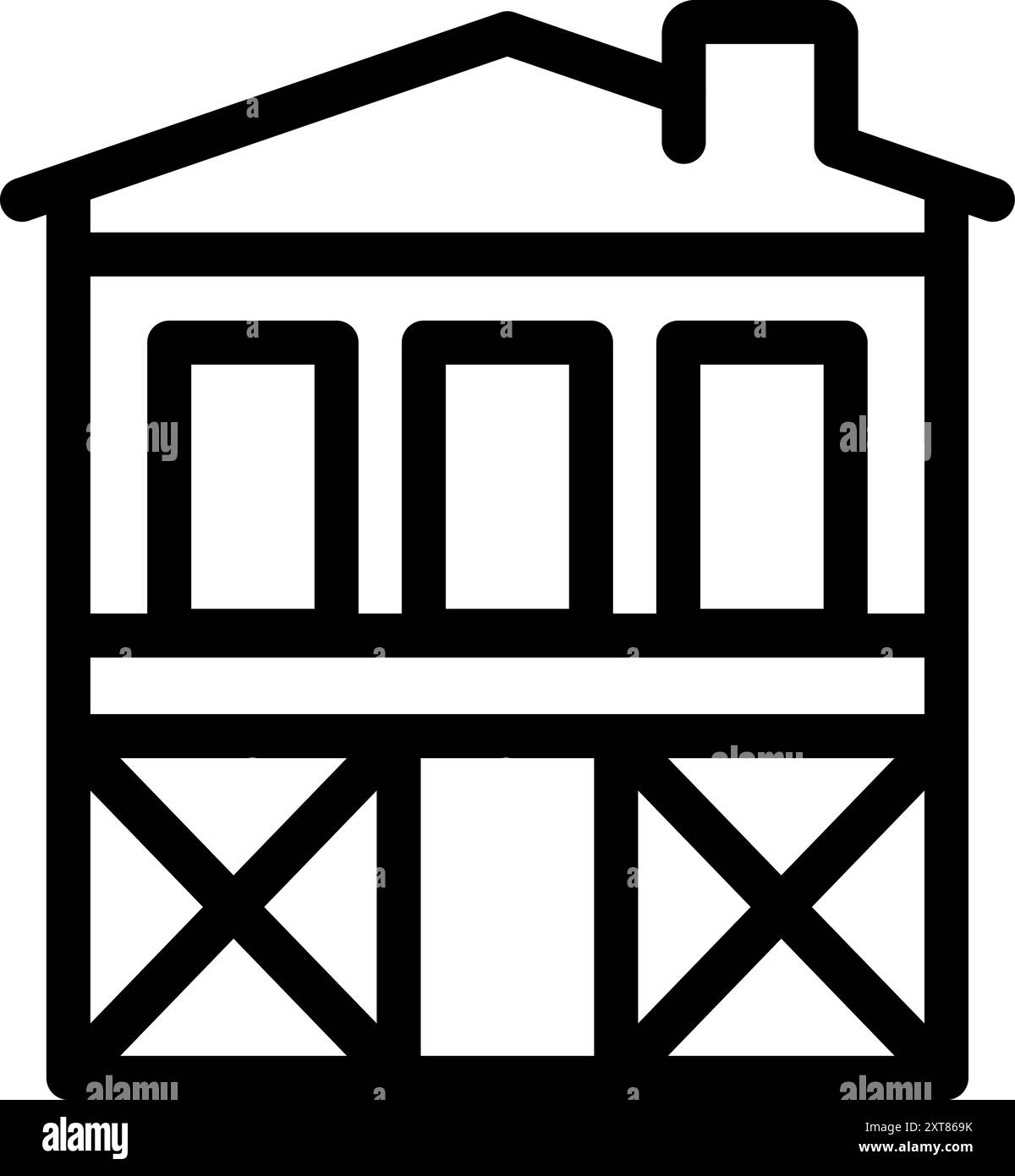 Simple line drawing of a house on stilts, suitable for architectural or ...