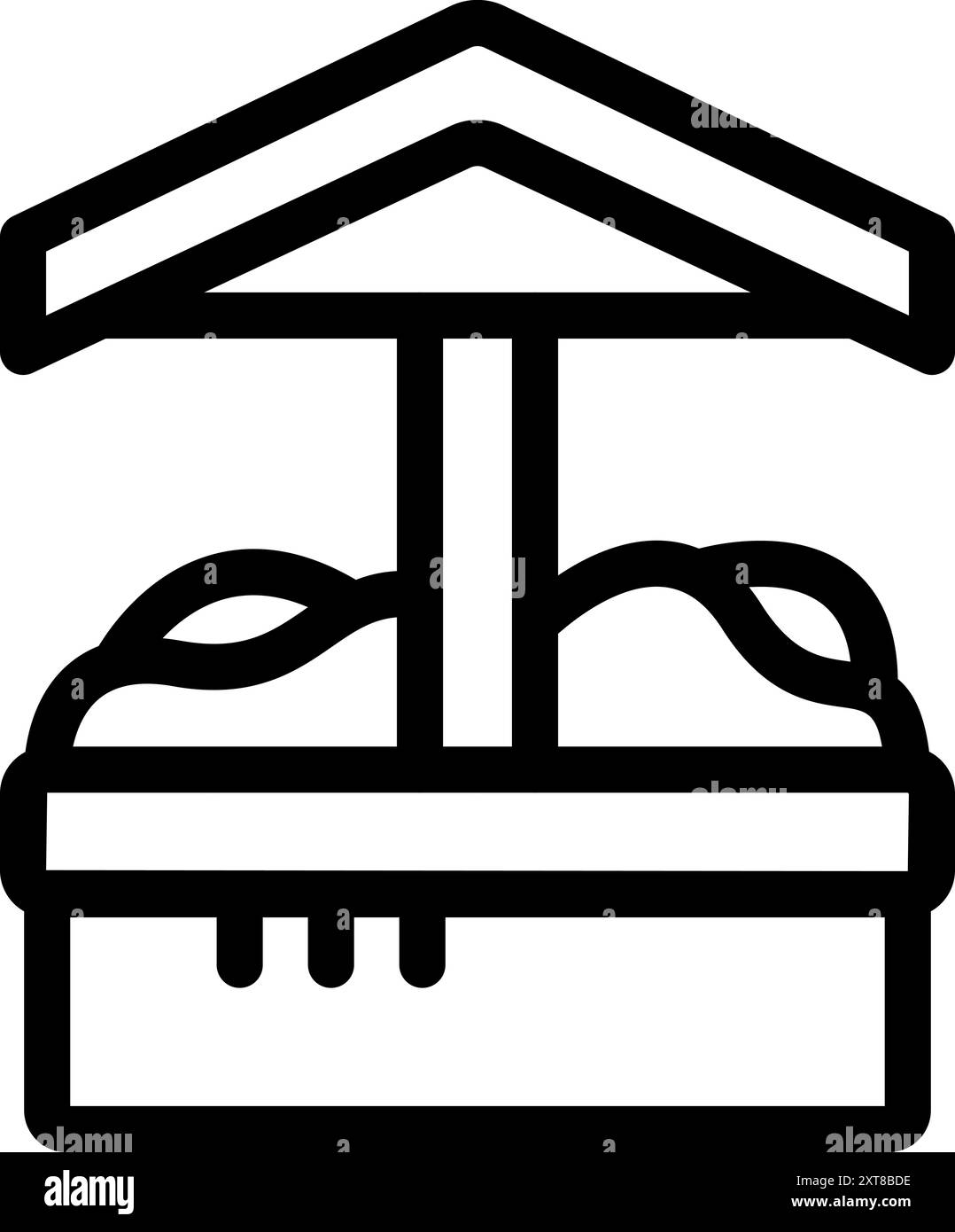 Sandbox with roof protecting children from sun stroke, simple black and ...