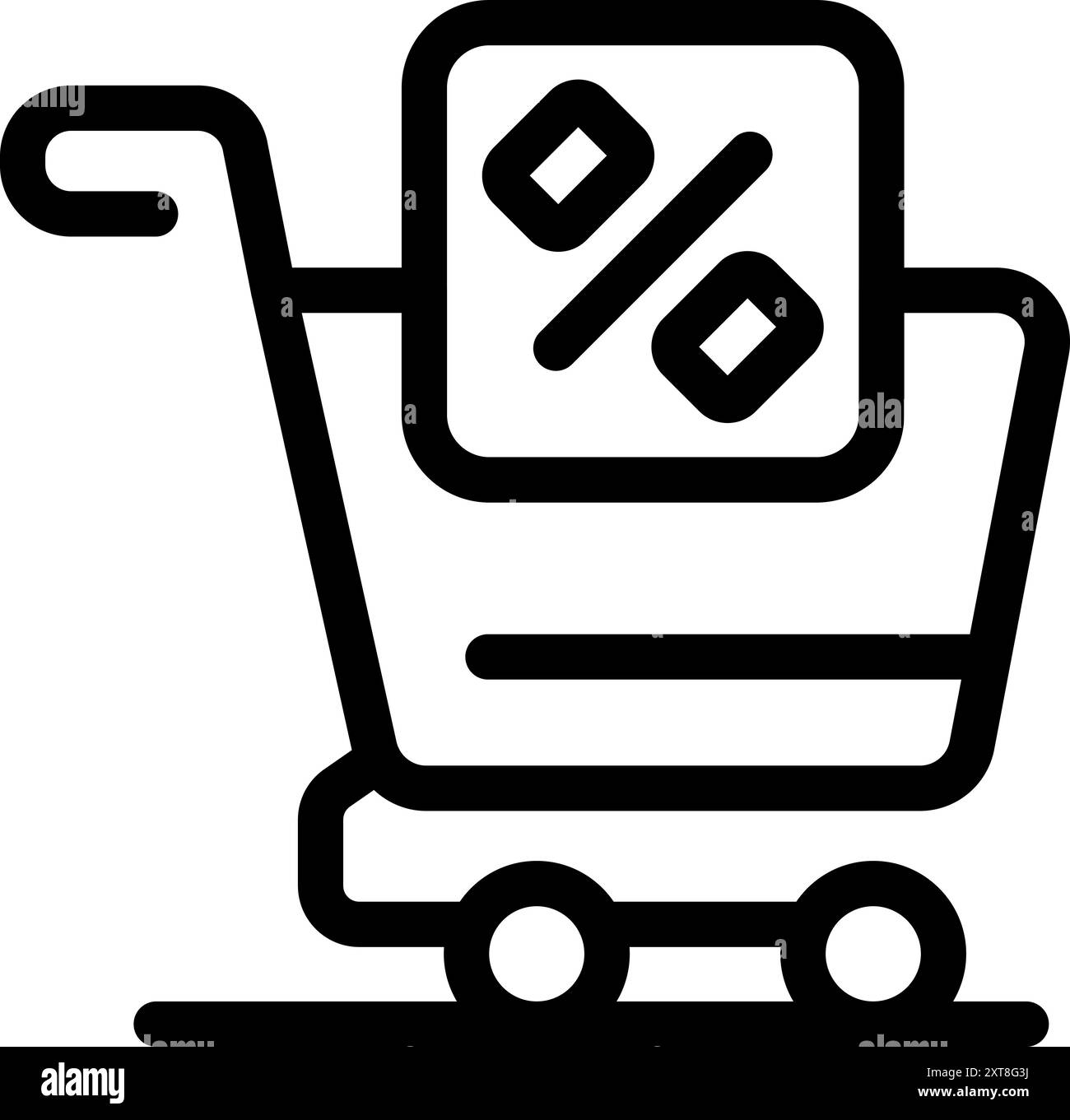 Line art icon of a shopping cart with a percentage symbol representing ...