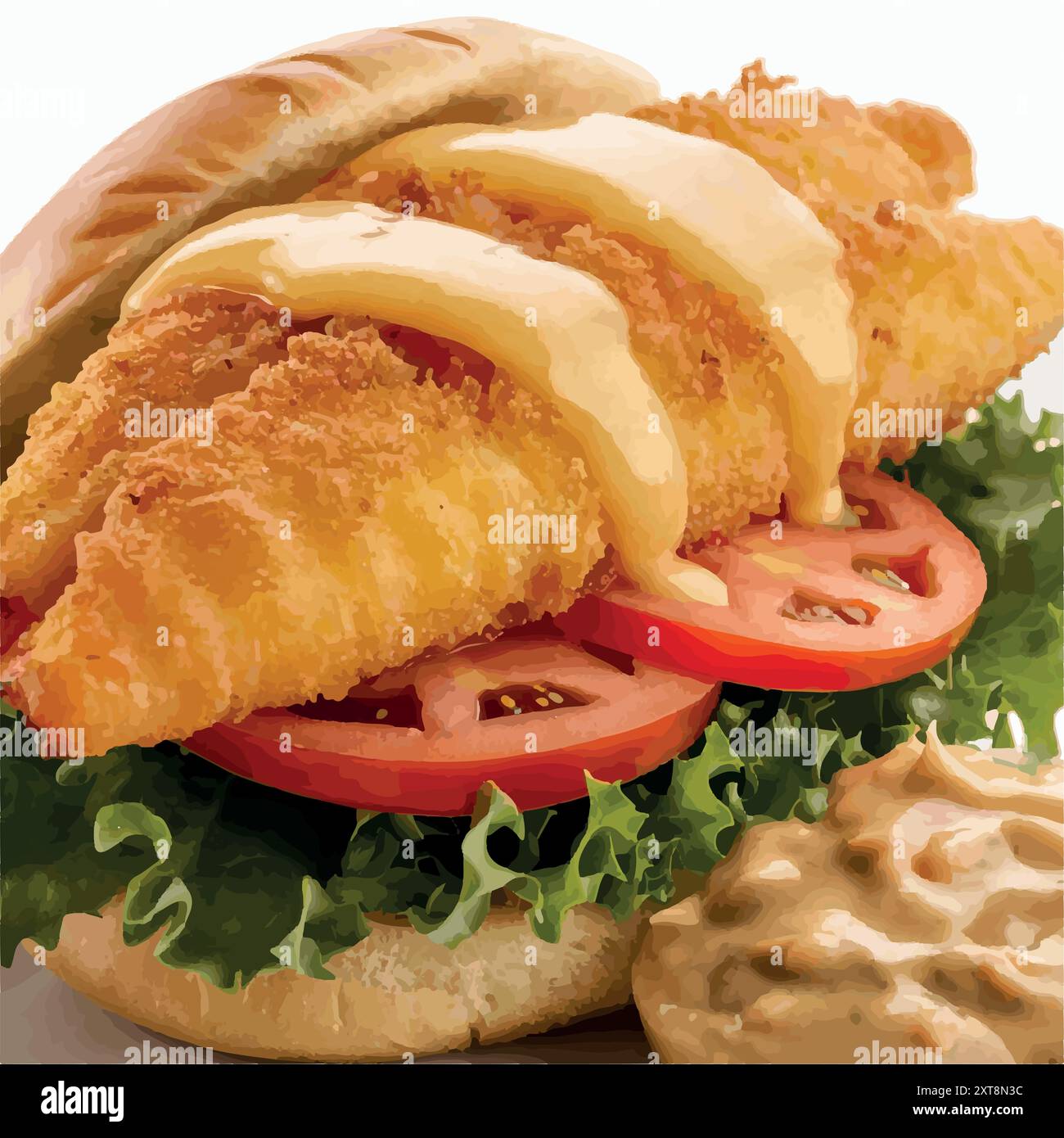 A crispy fish sandwich topped with tartar sauce and cheese—savory ...