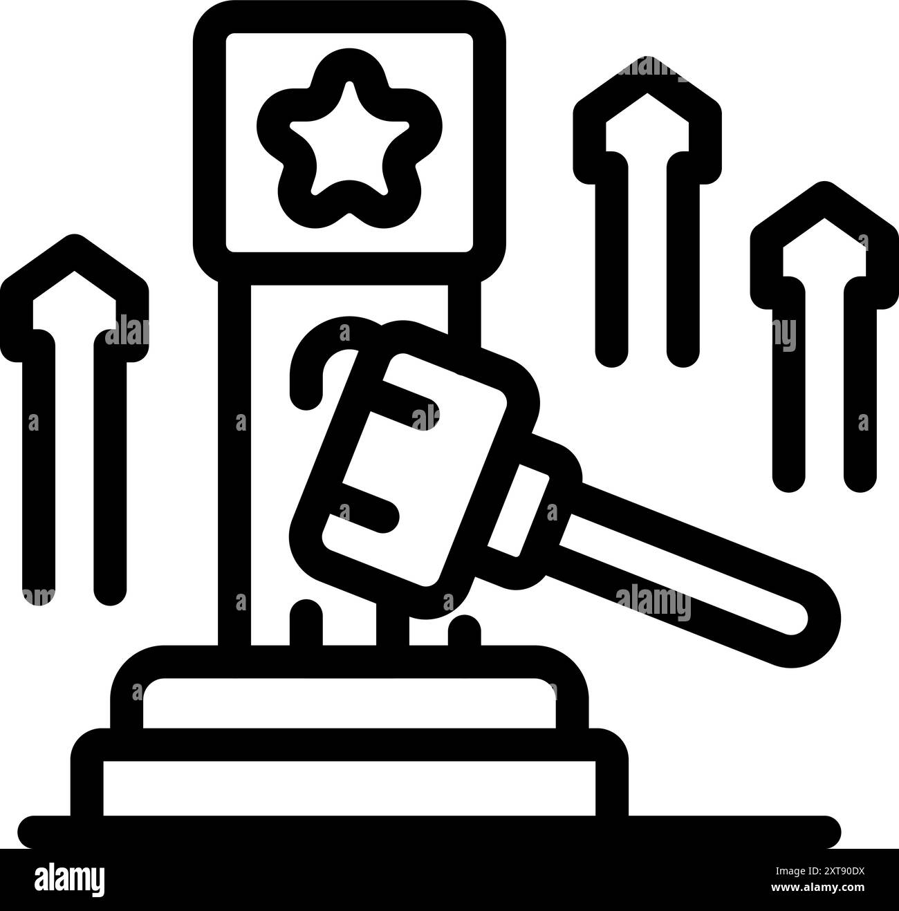 Line art icon of a strength test machine, with a hammer hitting it, for ...