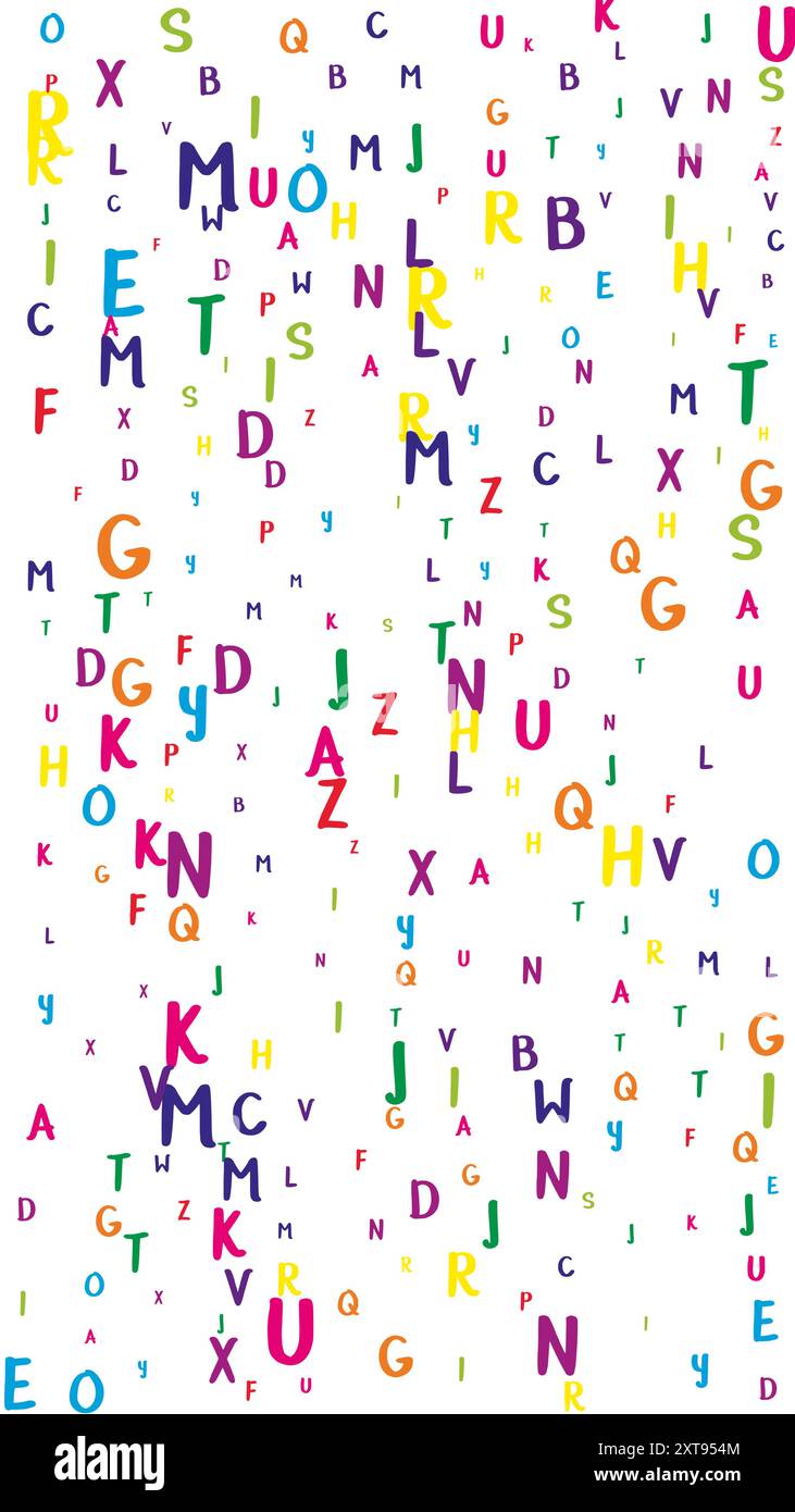 Scattered letters of latin alphabet. Colorful childish floating ...