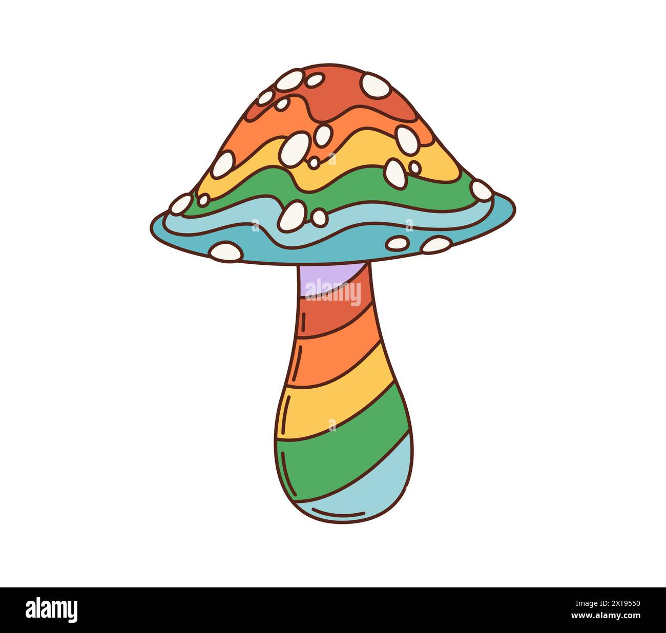Cartoon retro groovy mushroom with psychedelic rainbow colors, vector ...