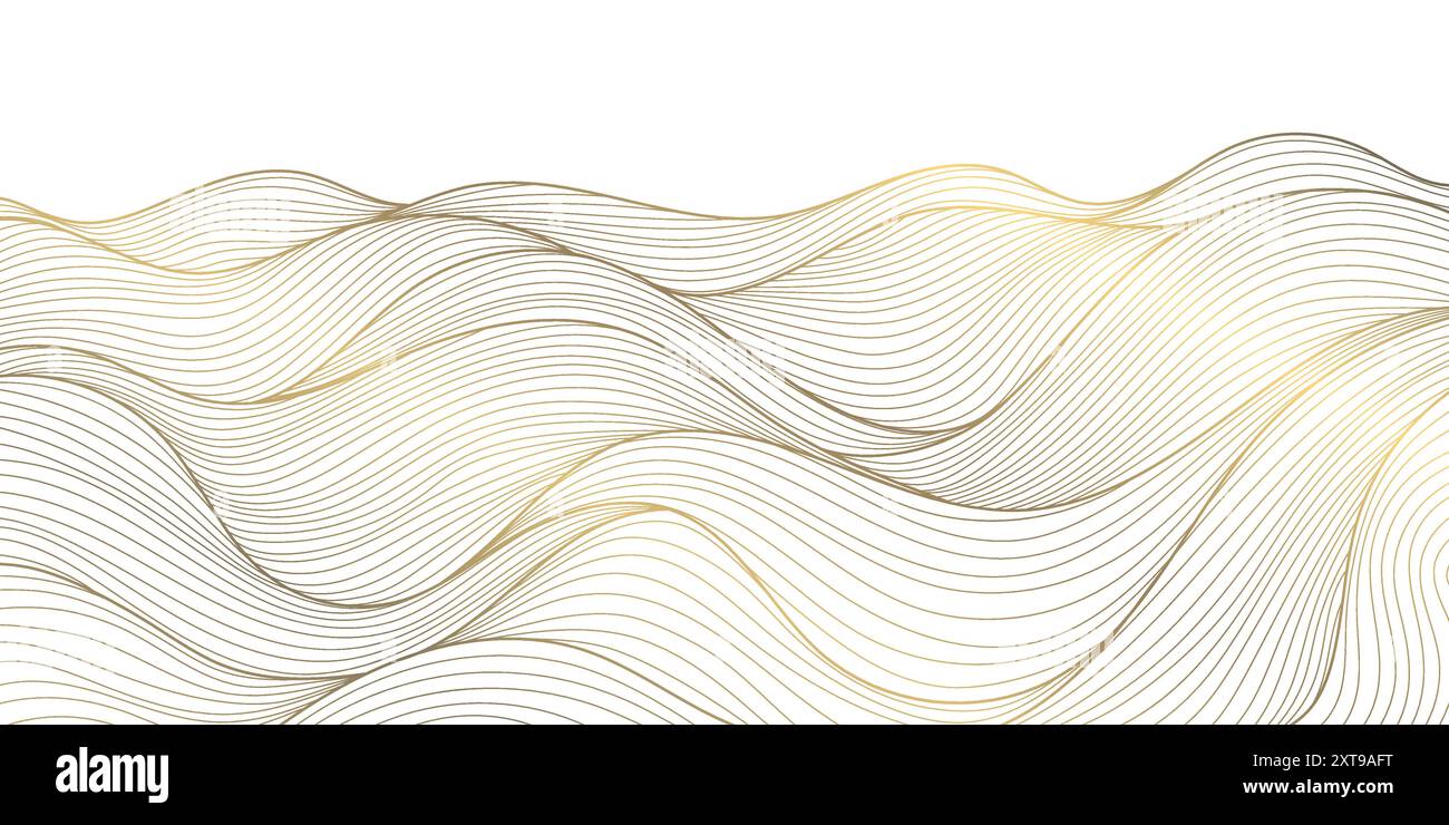 Vector line wave japanese pattern, art nature background. Gold on white ...