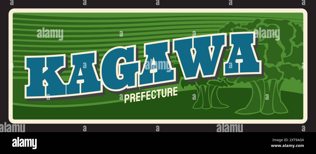 Kagawa Japan prefecture metal sign, retro travel plate. Japanese region ...