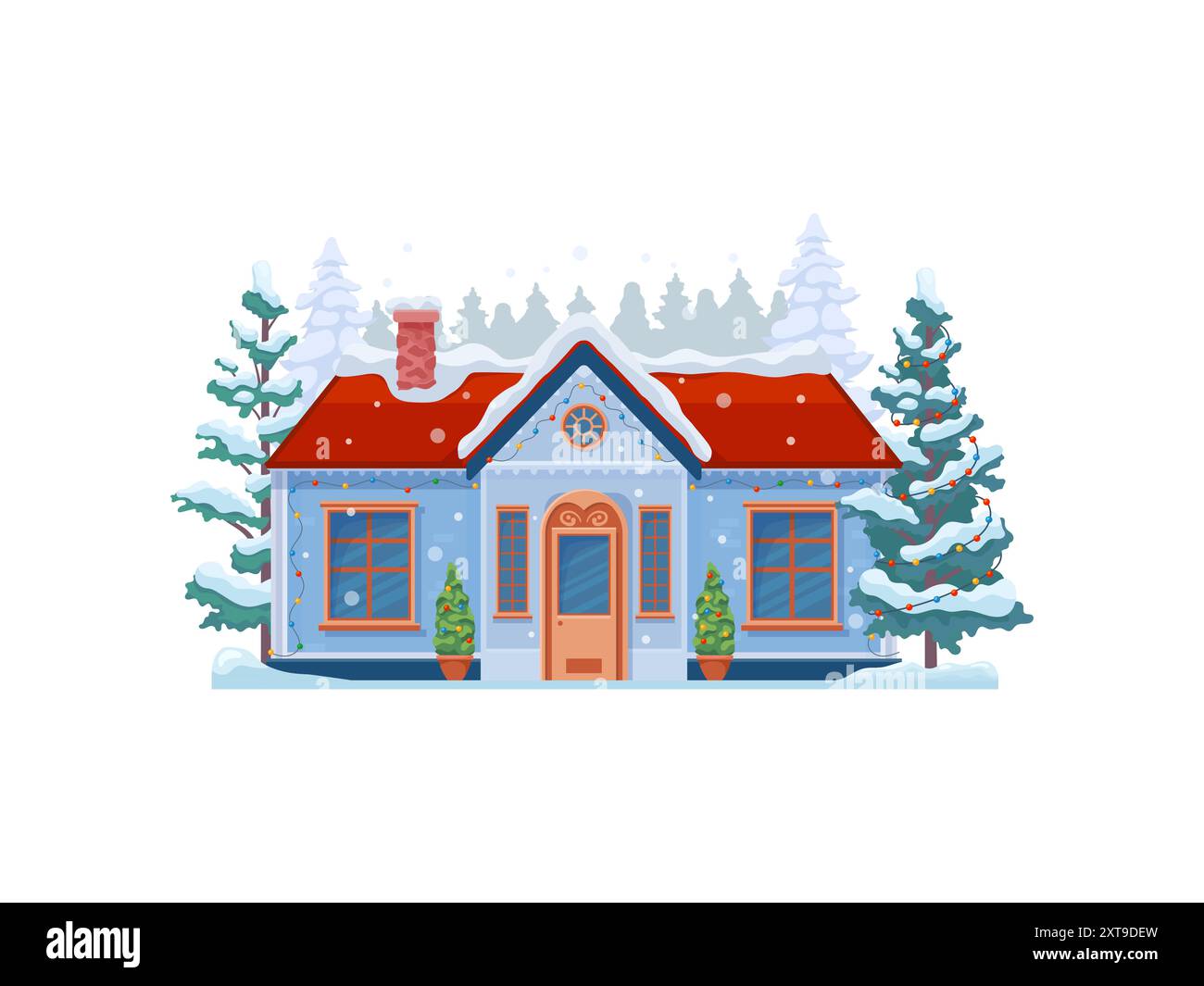 Cartoon Christmas winter house facade exterior. Snowy home building ...