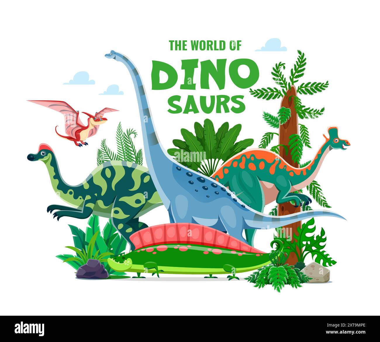 Prehistoric dinosaurs atlas book cover. Vector vibrant and playful dino ...