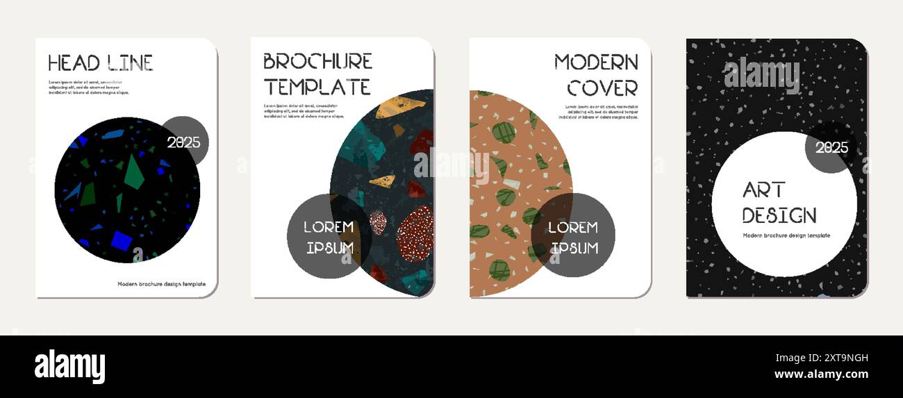 School diary cover design. Terrazzo abstract background made of natural ...