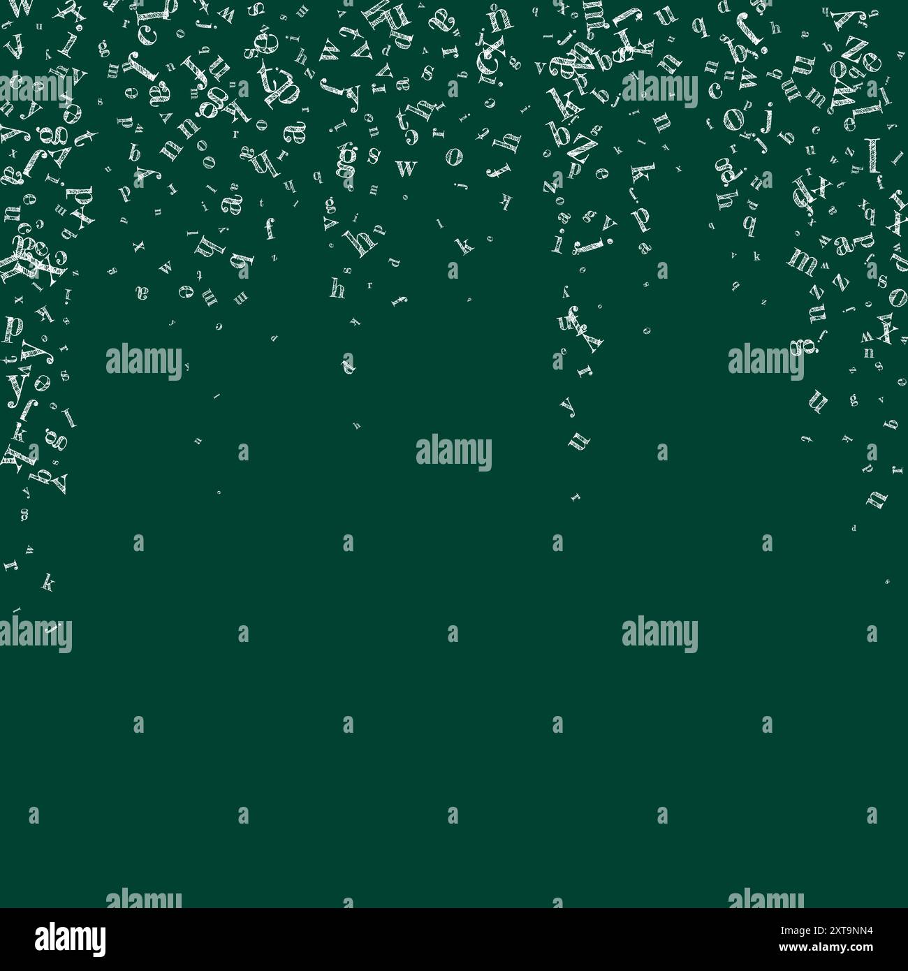 School notebook cover. White chalk floating letters of Latin alphabet ...