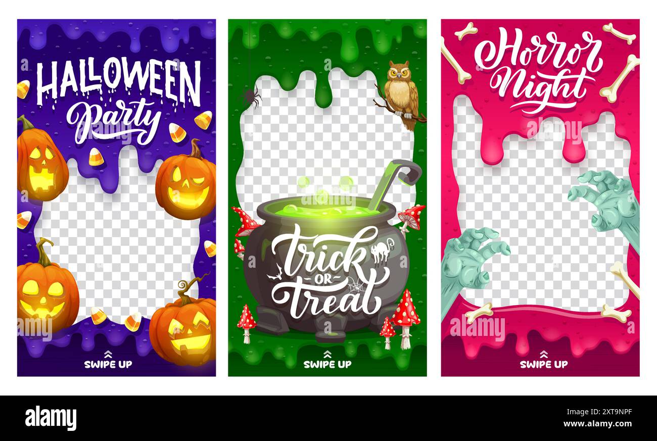 Halloween social media post frame with slime and holiday characters ...