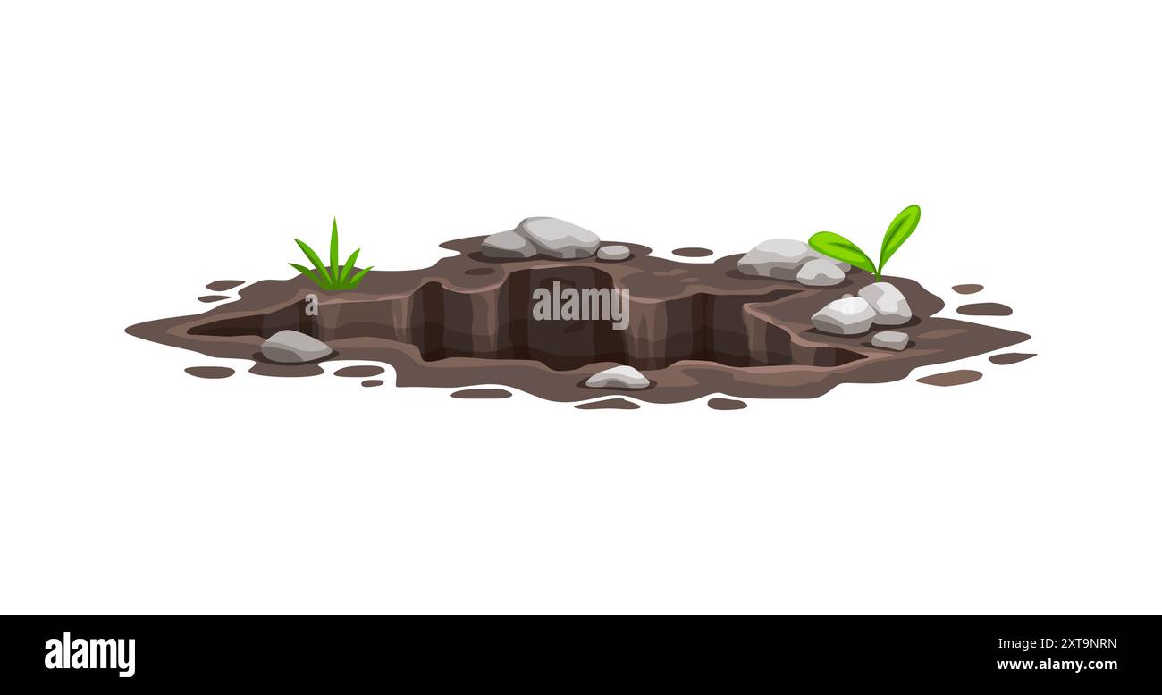 Ground hole, deep dirty pit and burrow in soil or mud surface. Isolated ...