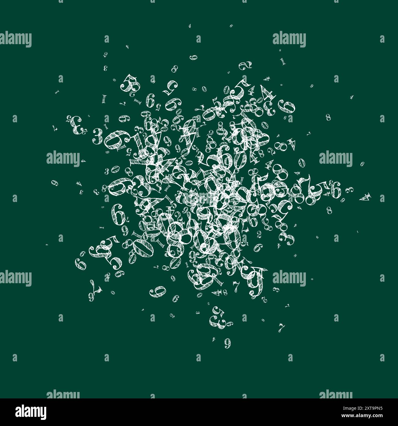 Scattered numbers. White chalk digits flying chaotic. Back to school ...