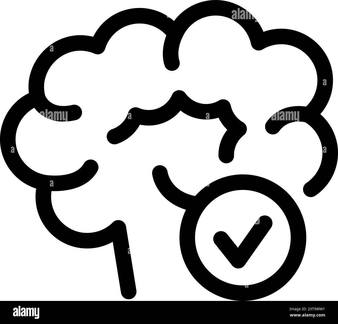 This vector illustration depicts a brain with a check mark, symbolizing ...