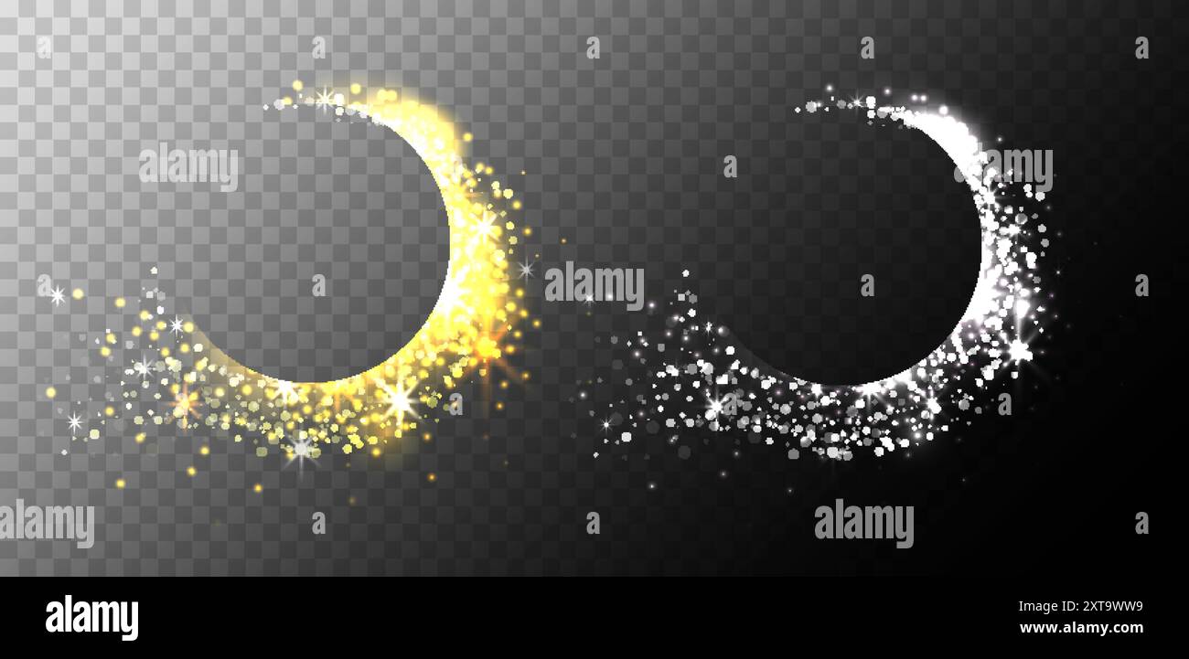 Vector set of round frames of bright golden and silver confetti on ...