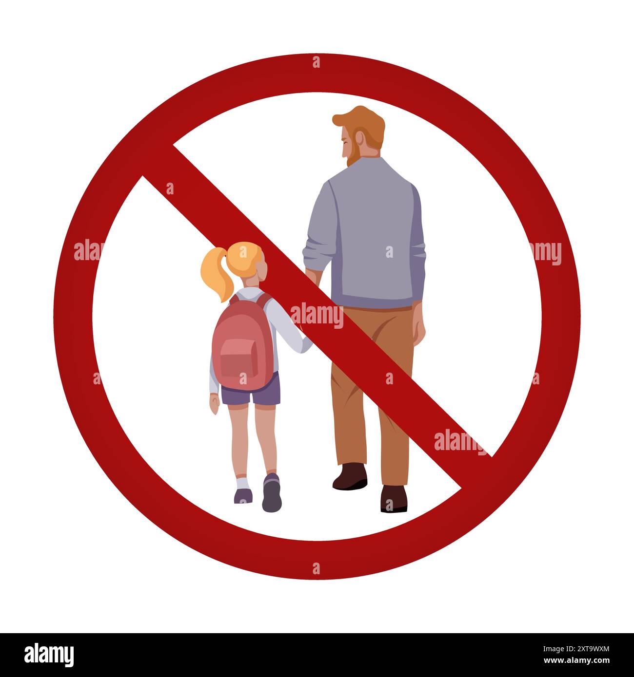 Vector forbidden sign with flat illustration man and little girl ... Vector forbidden sign with flat illustration man and little girl ...