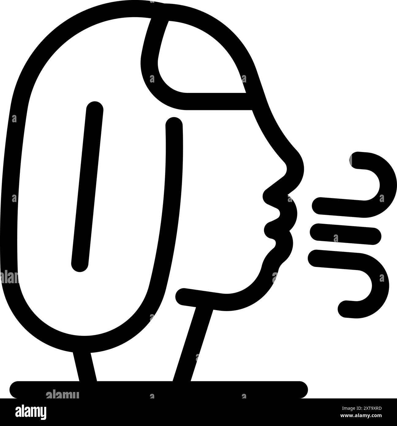 Woman is exhaling a puff of air, representing concepts such as ...