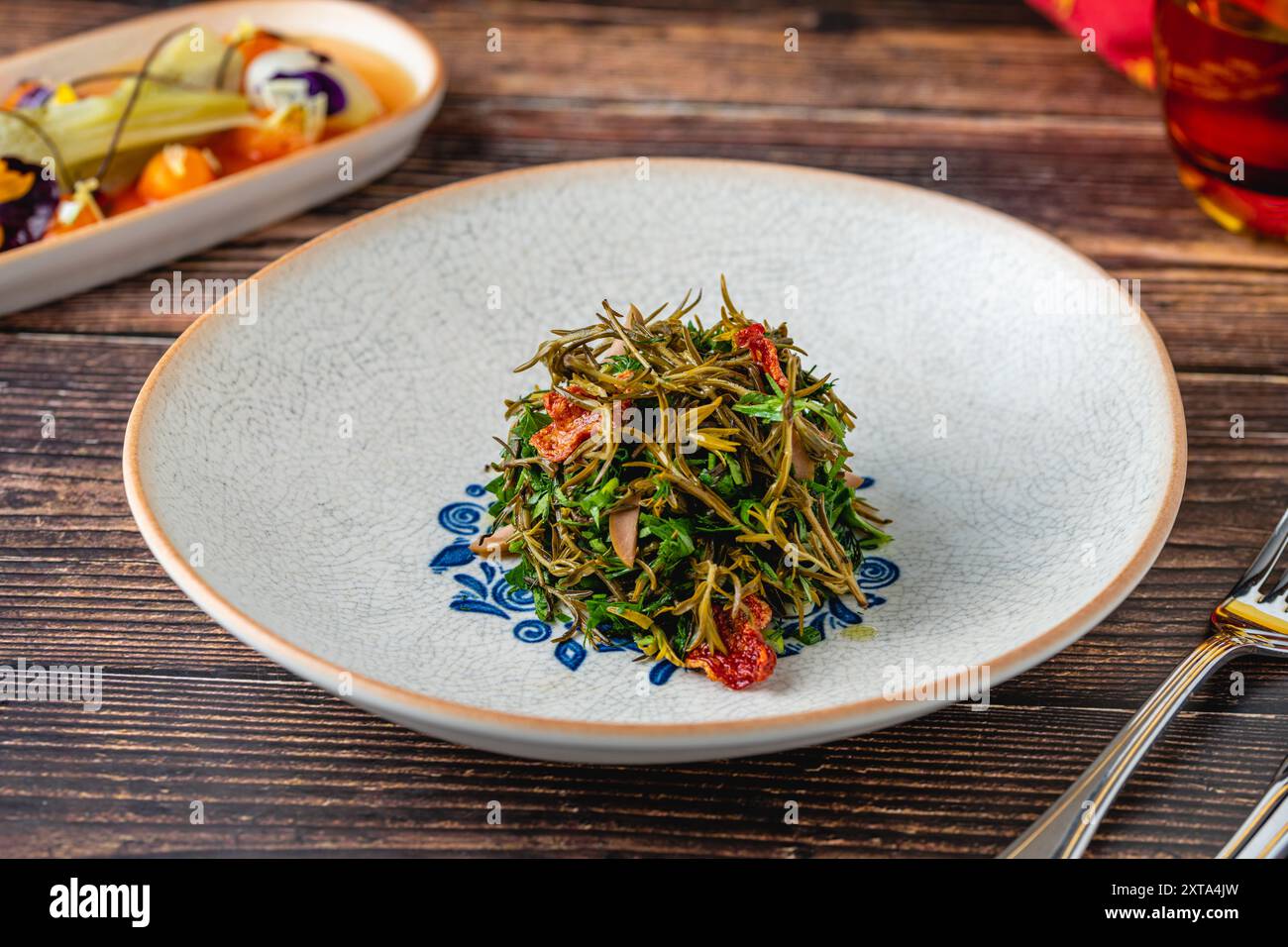 Healthy Zahter Thyme Salad served at Fine Dining Restaurant. Turkish ...