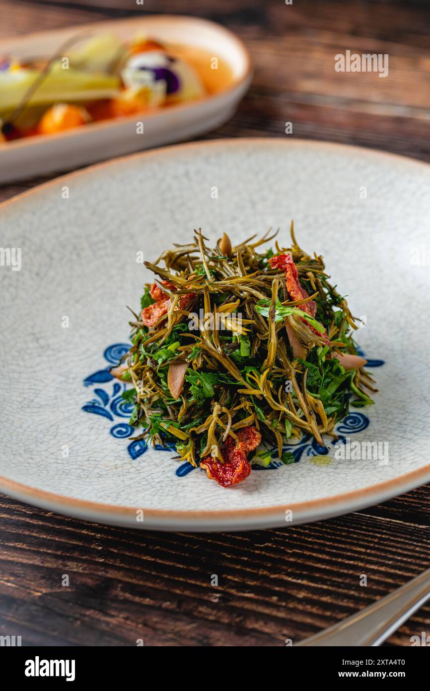 Healthy Zahter Thyme Salad served at Fine Dining Restaurant. Turkish ...