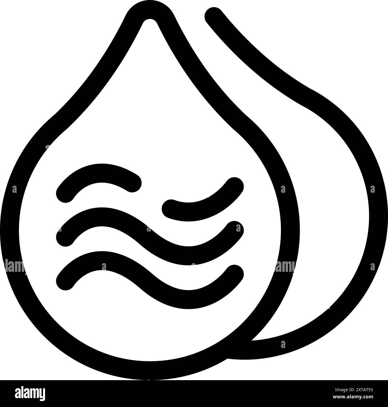 Simple black and white icon of two overlapping water drops with wavy ...