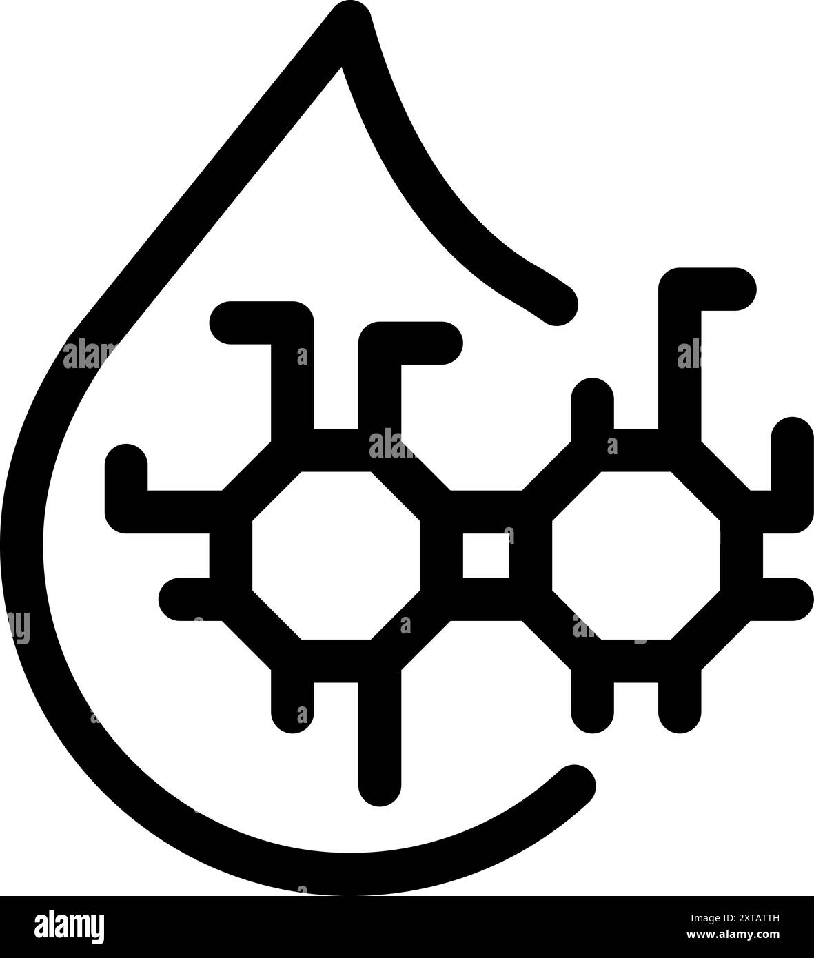 Thick black outline of a water drop containing a simple molecular ...