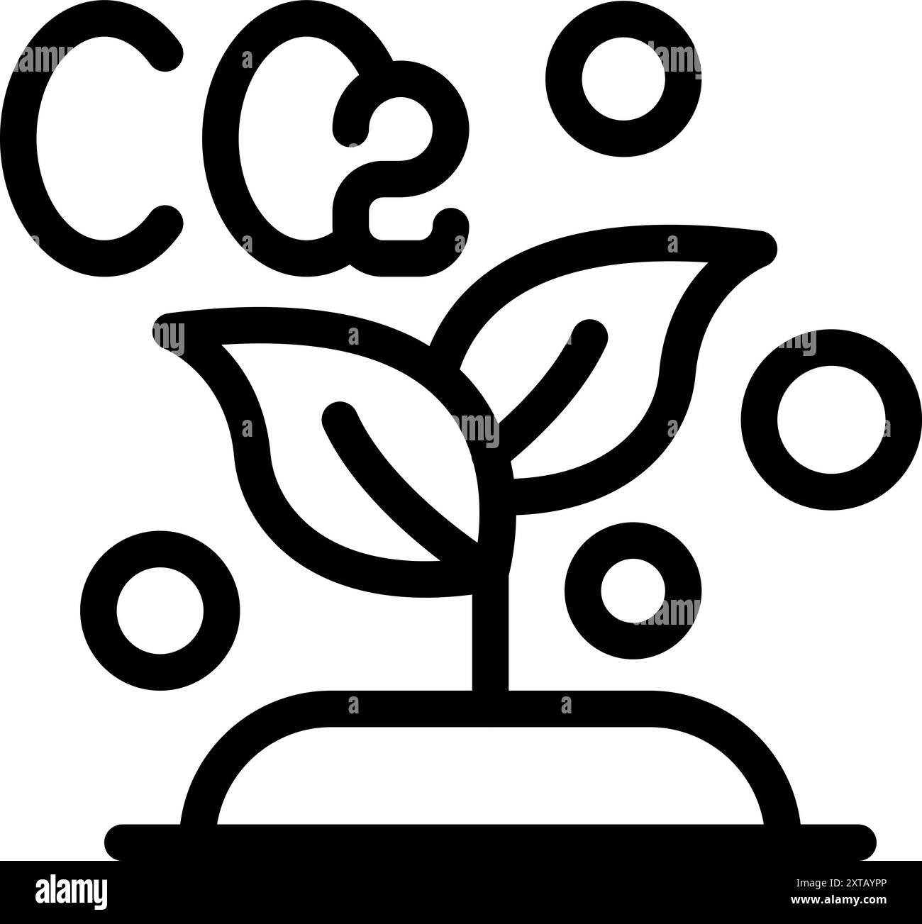 Line art style icon of a young plant absorbing co2 emission for ...