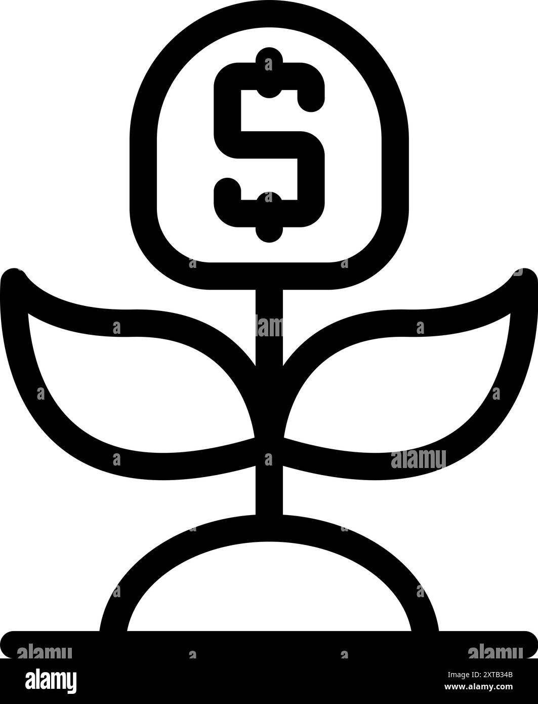 Simple icon of a plant growing from the ground with a dollar sign for a ...