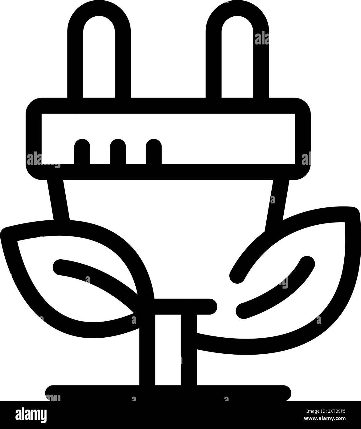 Line icon of an electric plug growing from a plant, representing green ...