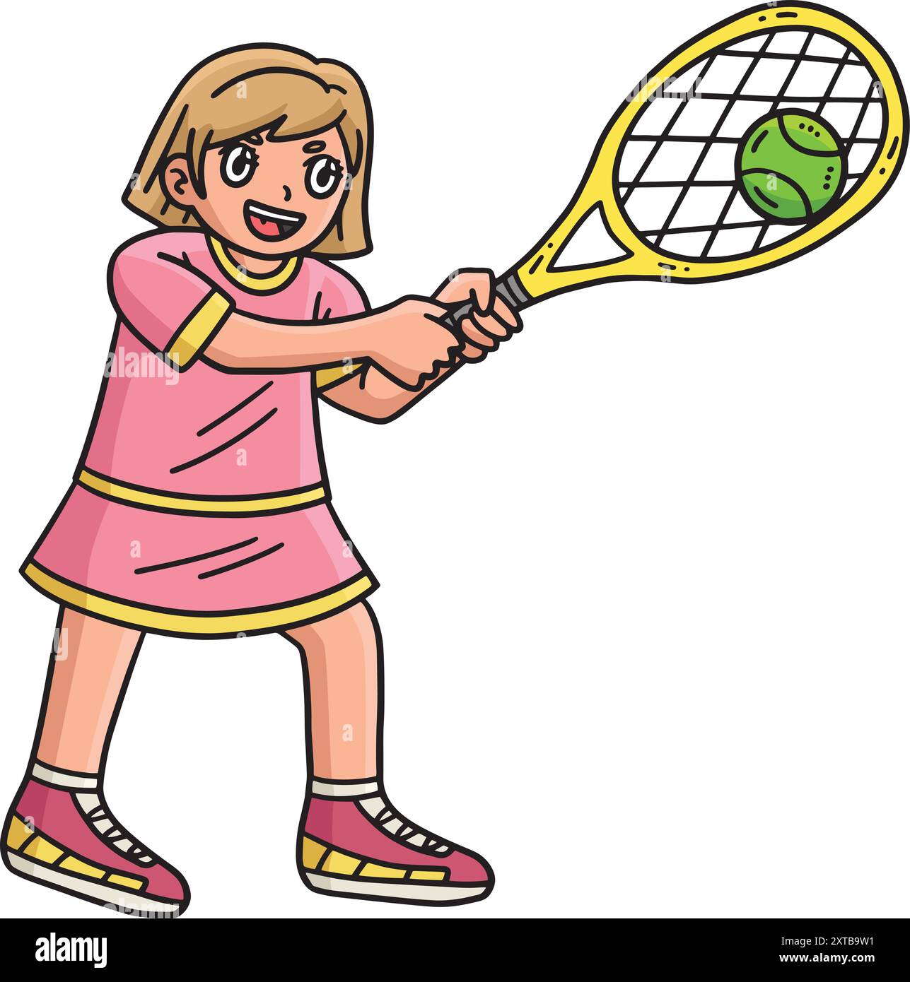 Female Tennis Player Hitting Ball Cartoon Clipart Stock Vector Image