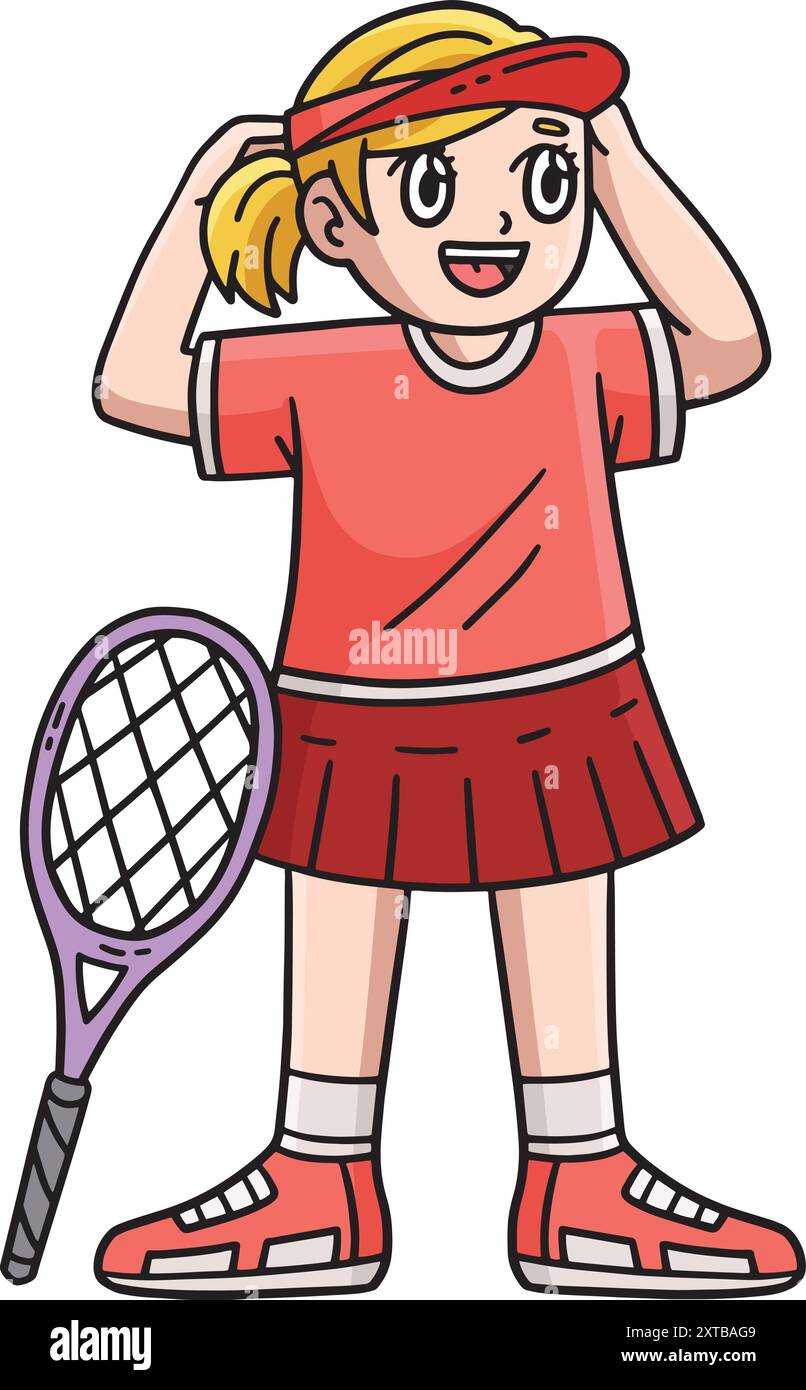 Tennis Female Player Fixing Hair Cartoon Clipart Stock Vector Image ...