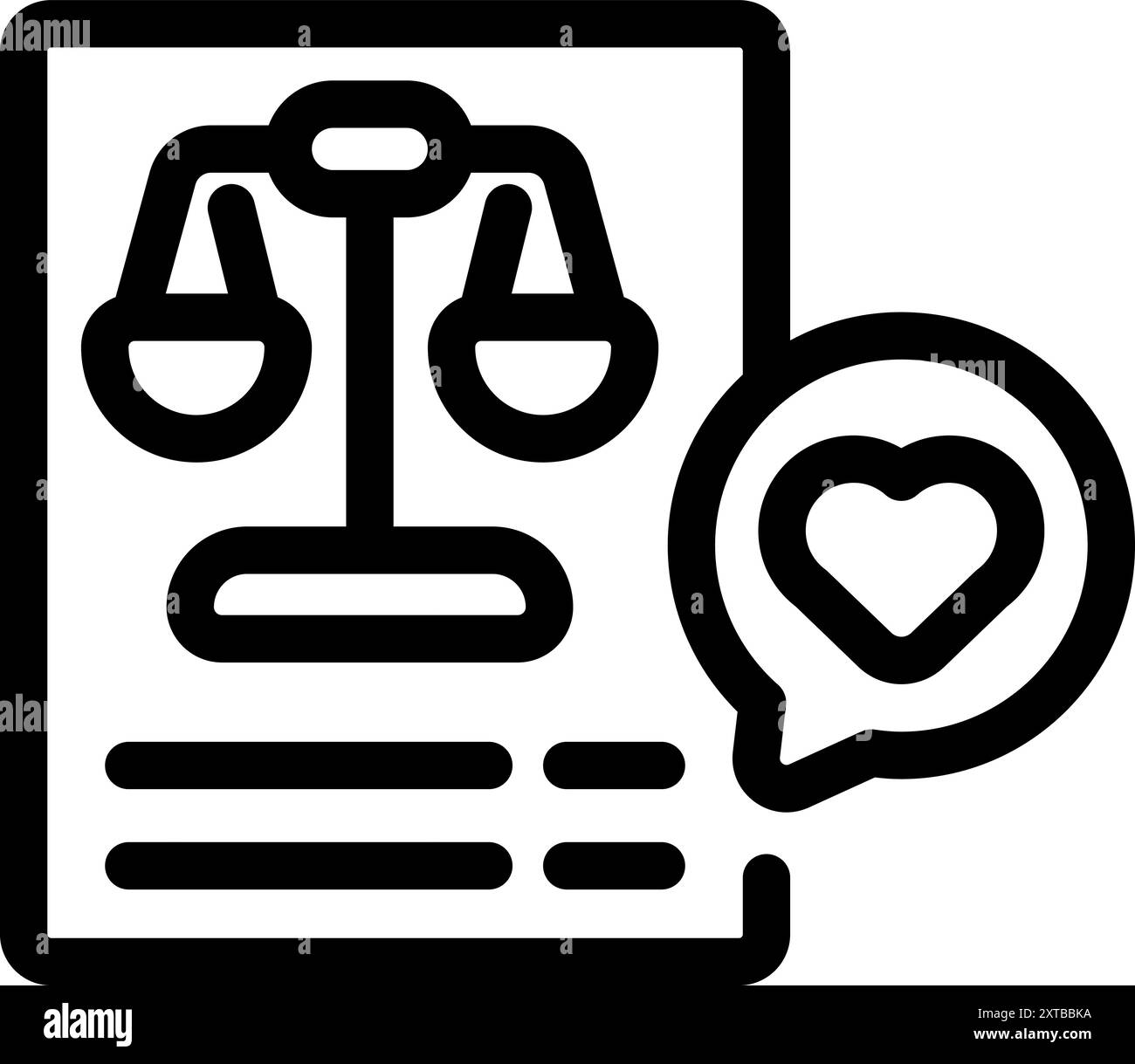 Scales of justice showing love with heart icon representing ethical law ...