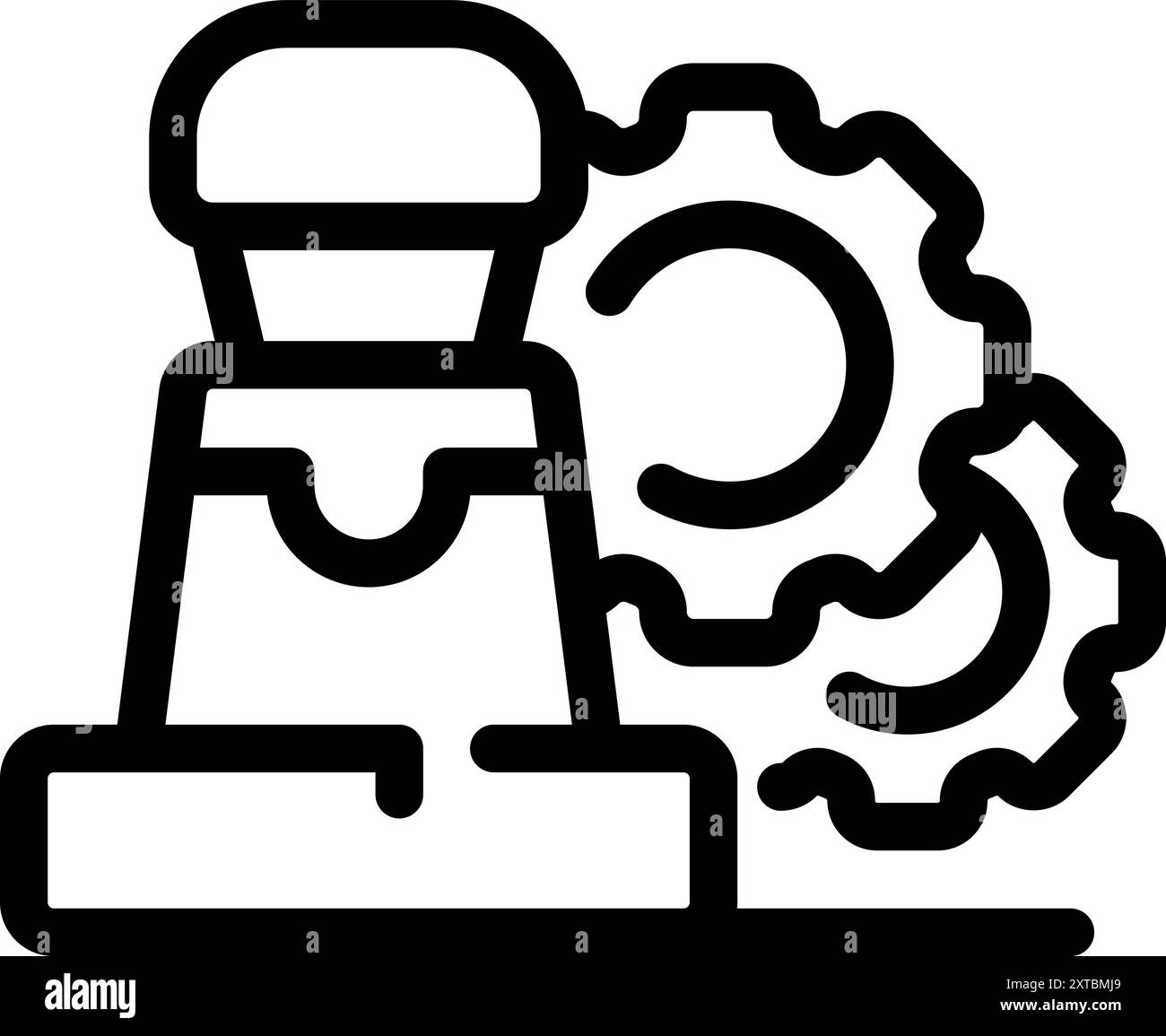 Line art icon of a factory building with cogwheels, symbolizing ...