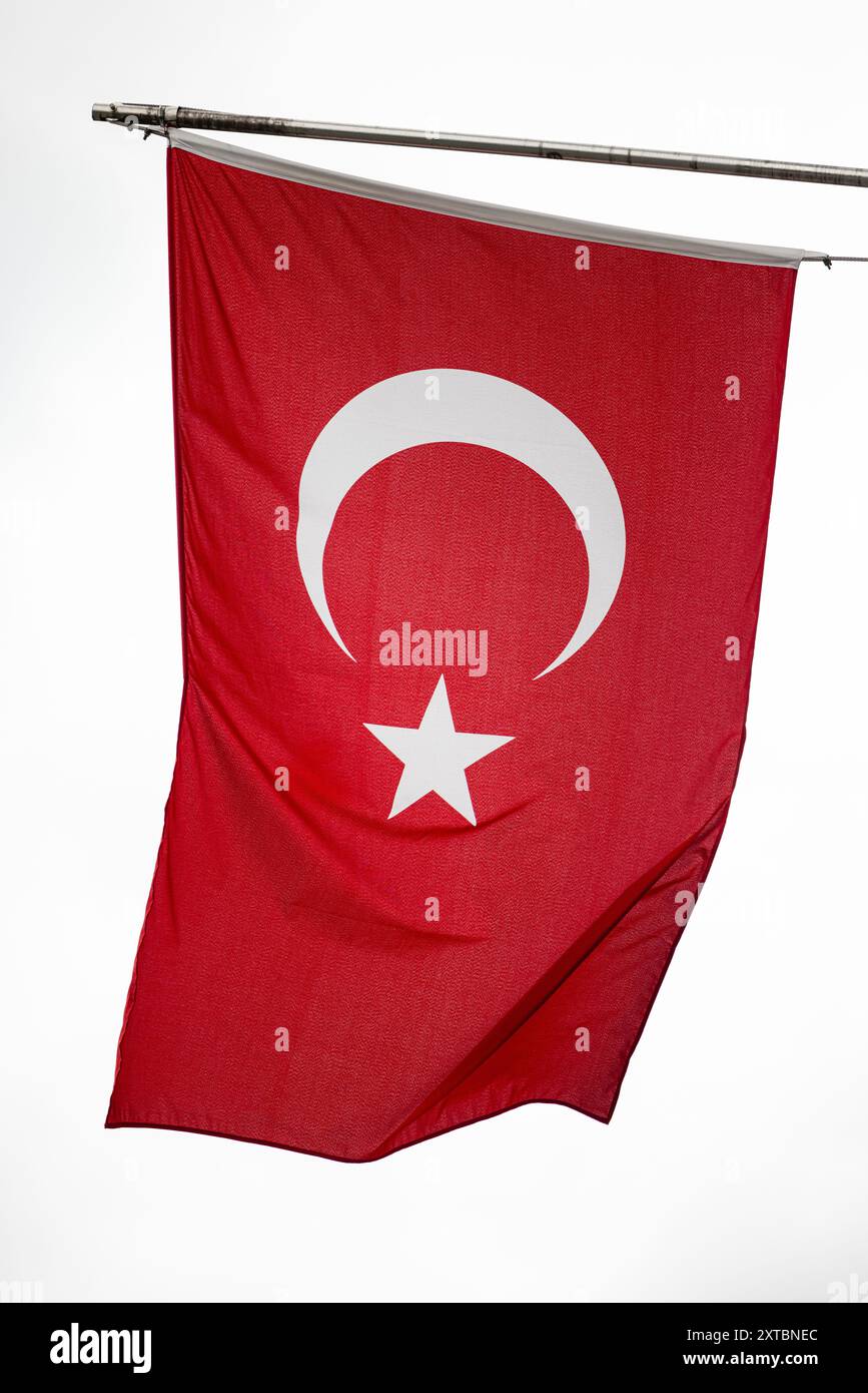 red Turkish flag, red turkish flag with white background waving flag ...