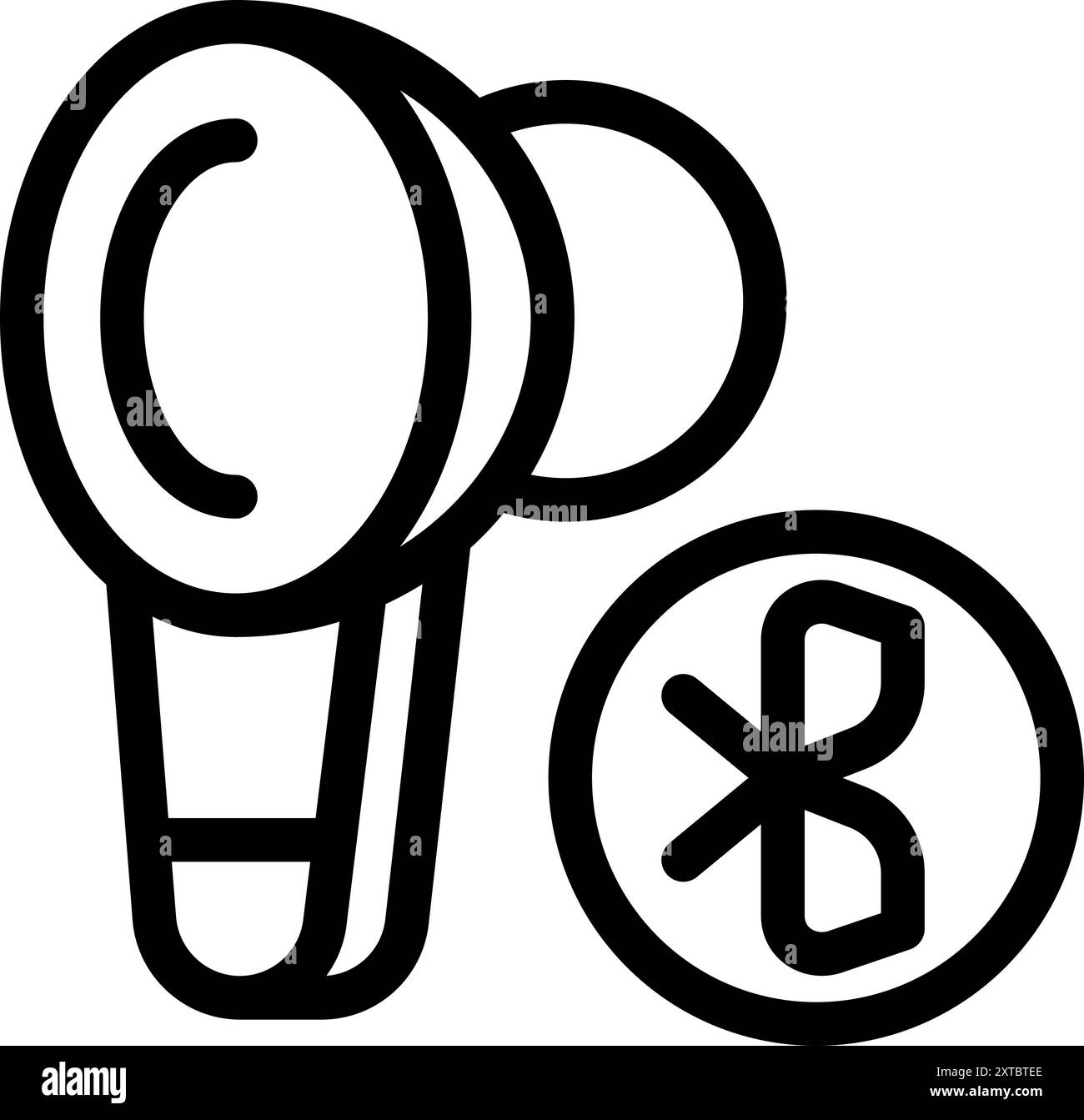 Simple icon of wireless earbuds connecting to a smartphone via ...