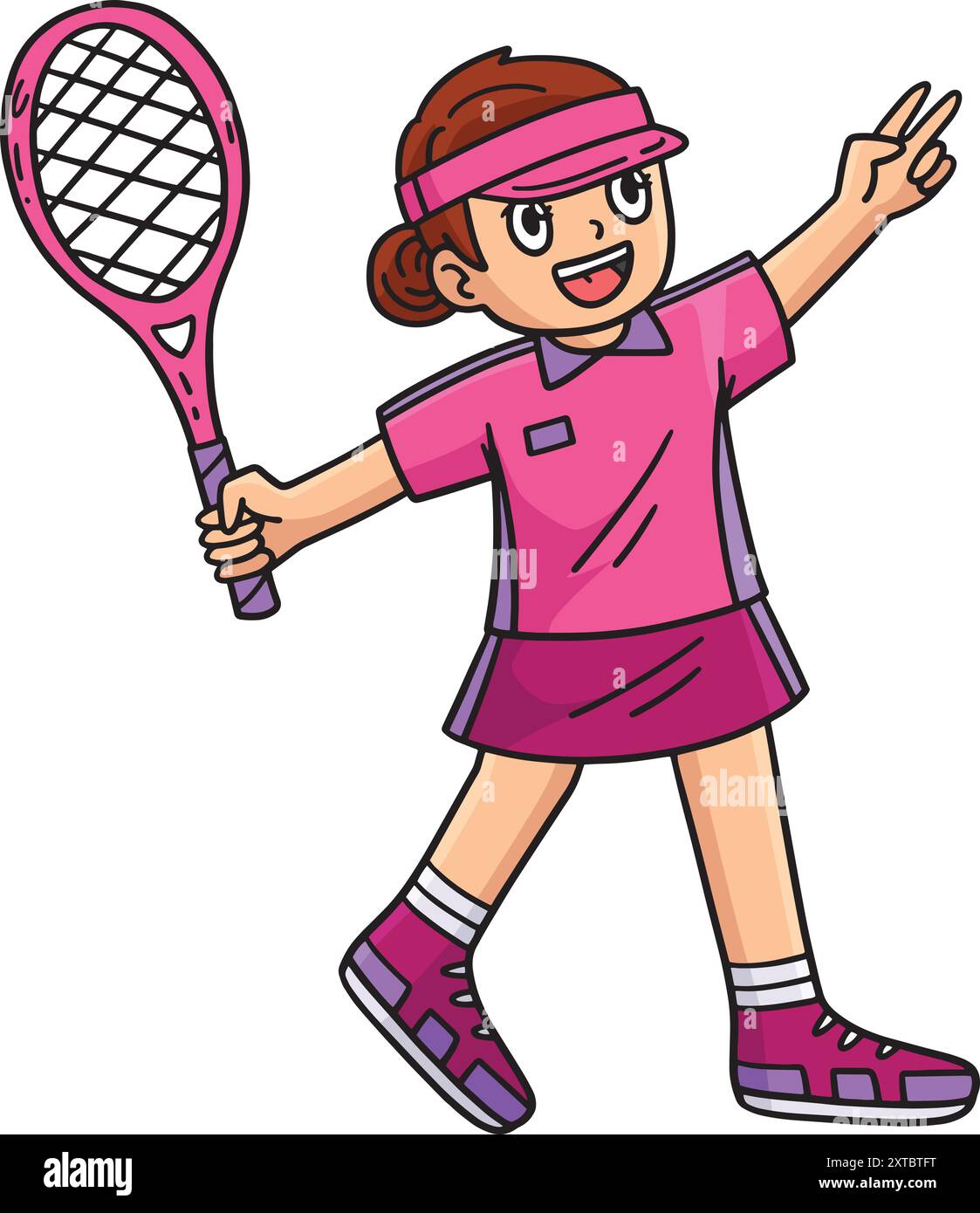 Tennis Girl Holding a Racket Cartoon Clipart Stock Vector Image & Art ...