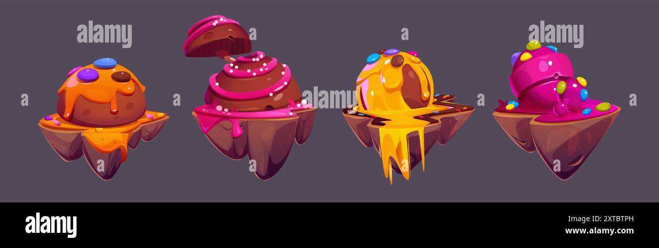 Candy land game ui design elements - fantasy fairytale ground island ...