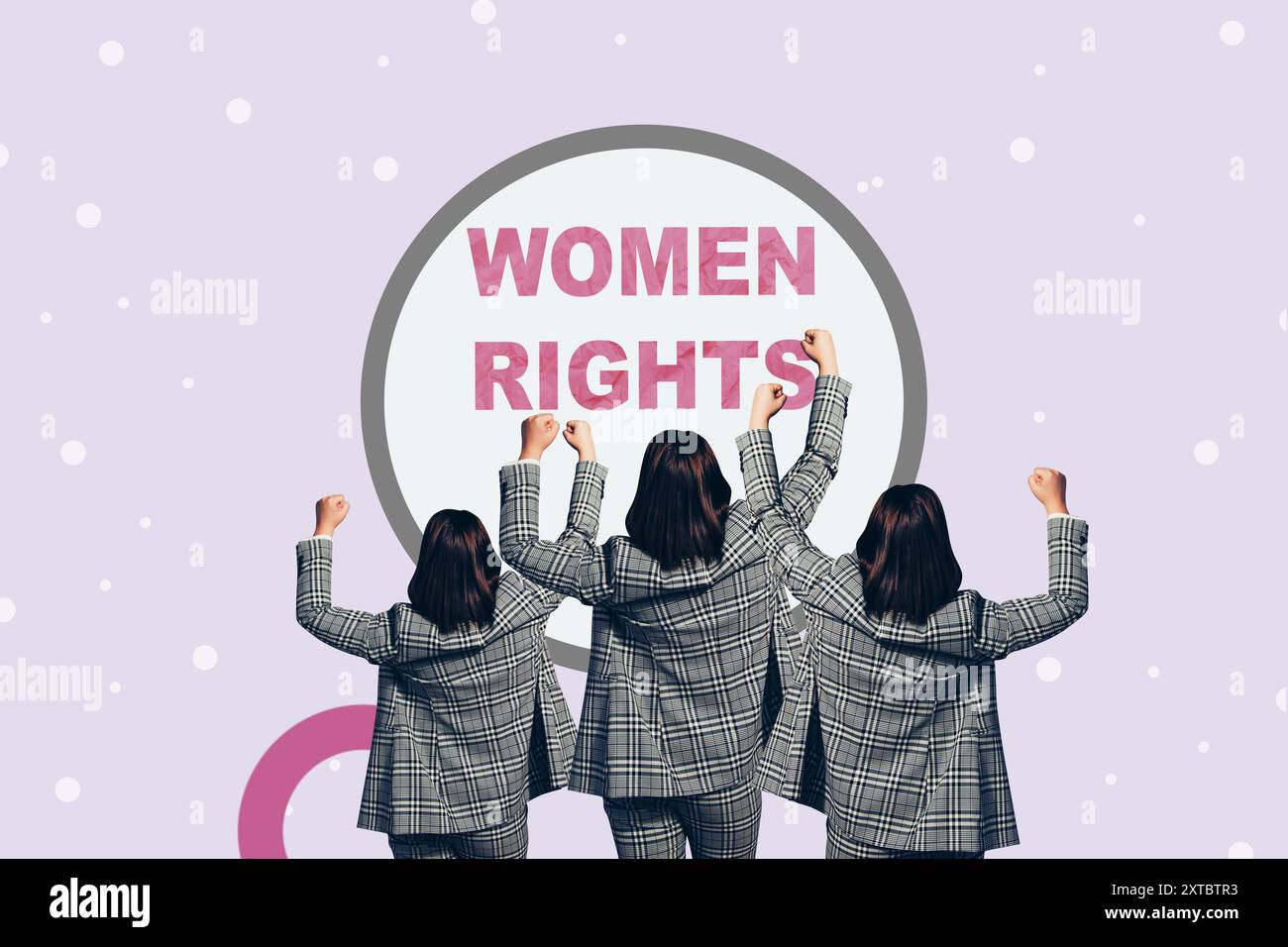 Creative collage picture young businesswomen rise hands protest ...
