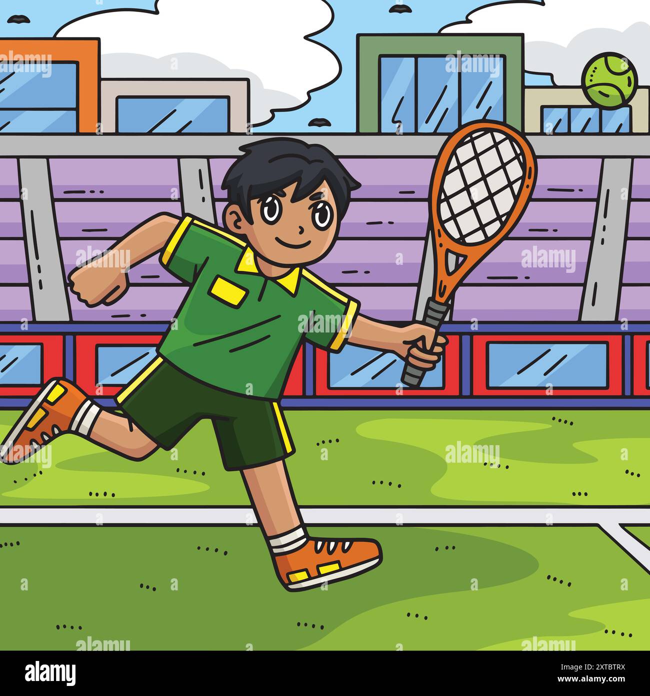 Tennis Player Chasing a Ball Colored Cartoon Stock Vector Image & Art ...