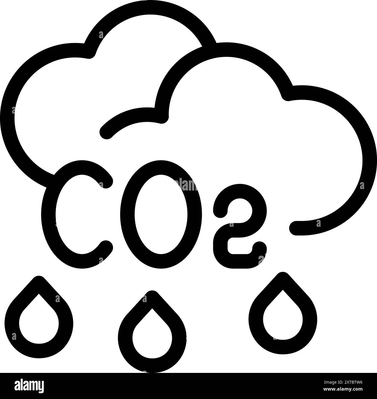 Simple co2 cloud is raining, representing the effects of climate change and pollution Stock ...