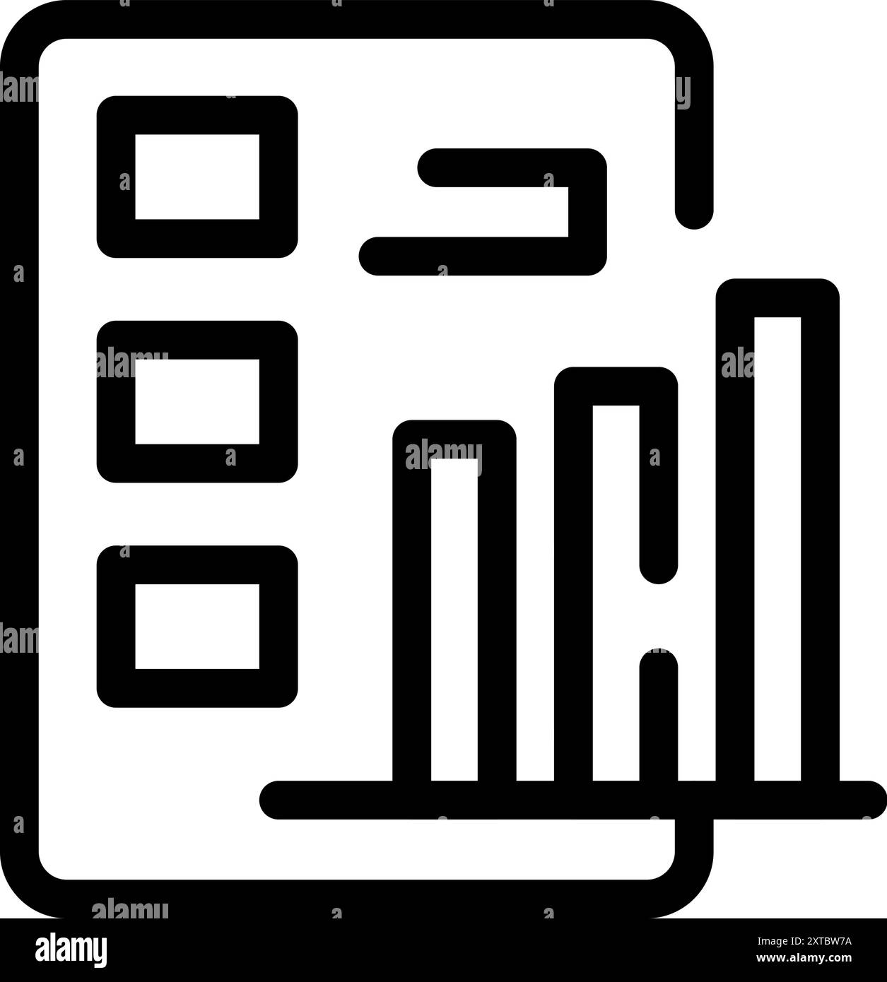 Black outline icon of a digital report with a growing bar chart ...