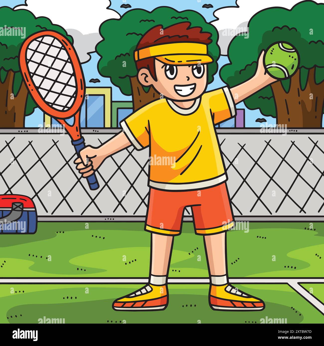 Tennis Boy with a Racket and Ball Colored Cartoon Stock Vector Image ...