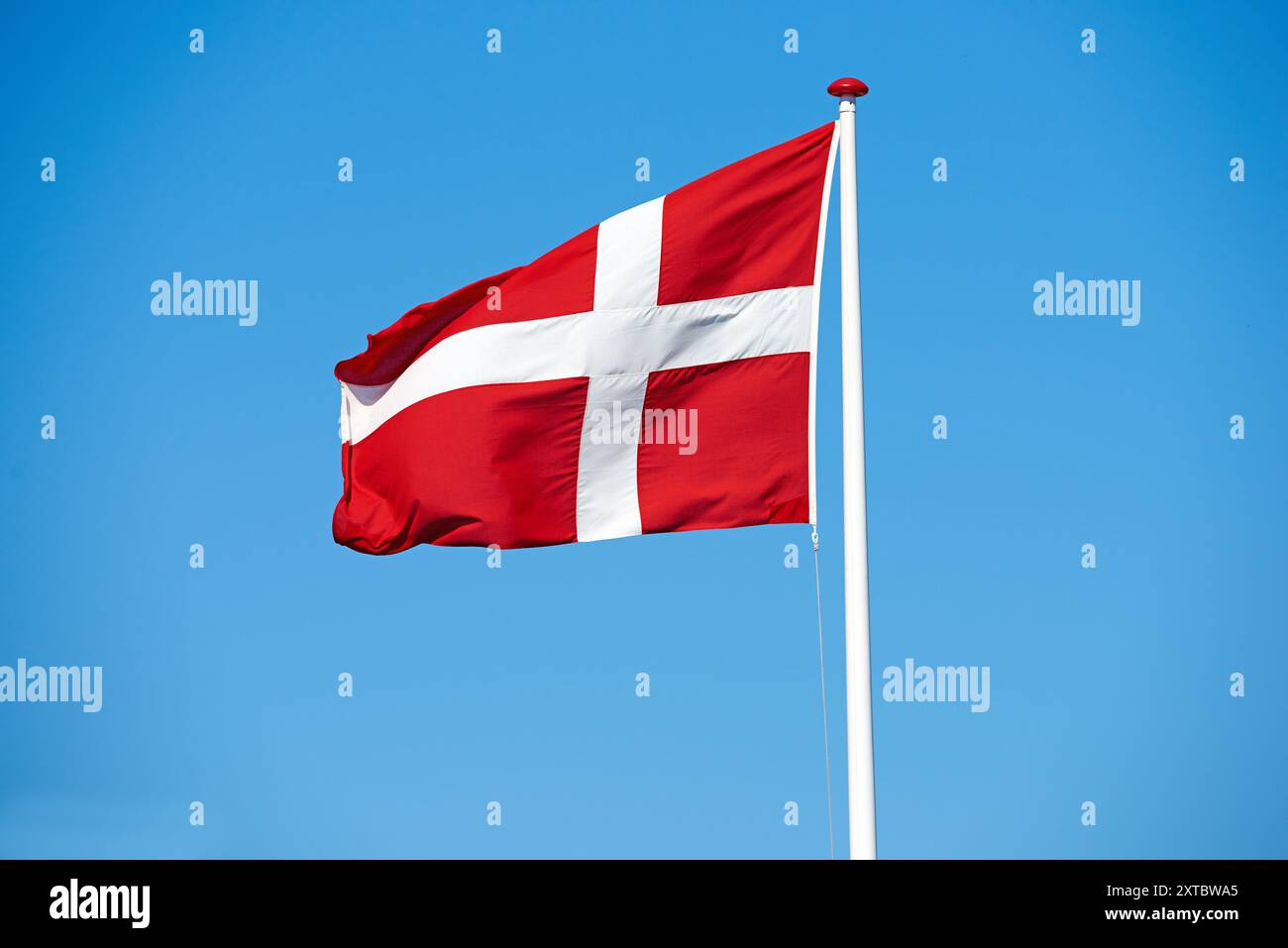 Denmark, flag and wind on sky background for culture, honor and ...