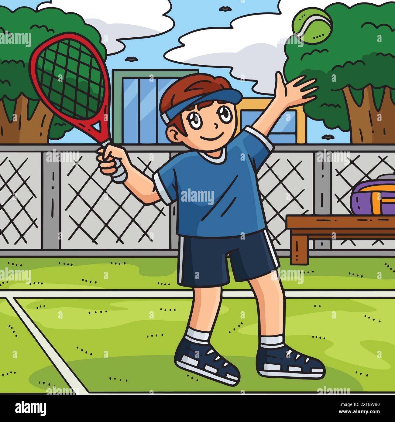 Tennis Player Tossing a Ball Colored Cartoon Stock Vector Image & Art ...