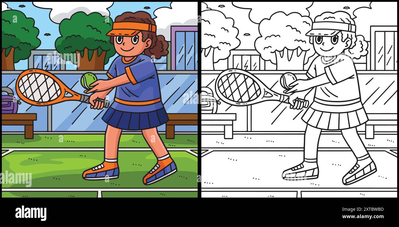 Female Tennis Player Ready to Serve Illustration Stock Vector Image ...