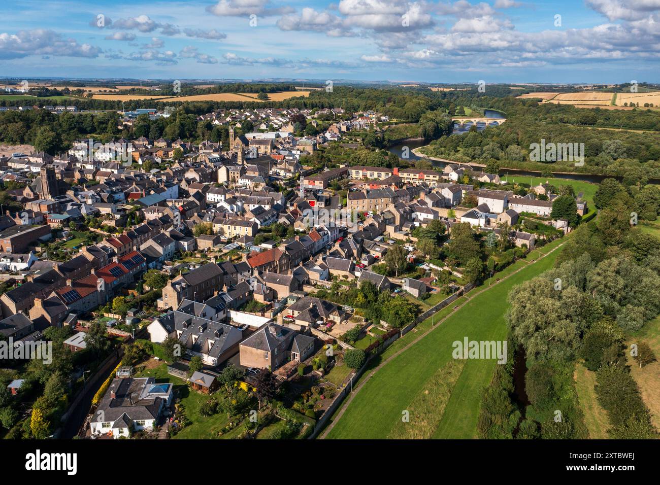 Aerial view of Coldstream by the River Tweed and the England Scotland ...